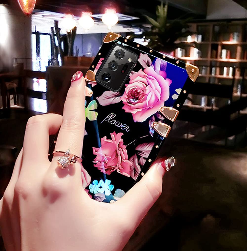 Babemall Compatible for Samsung Note 20 Ultra 5G Case, Elegant Blu-ray Square Flower Floral Shockproof Phone Case for Women Girls,Protective Back Cover (Flower 3)