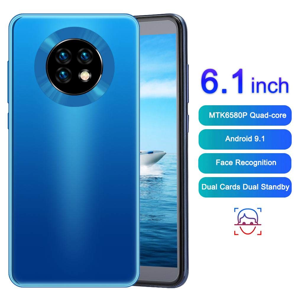 Bewinner1 Full Screen Smartphone, 6.1-inch MTK6580P Quad-core Face Unlock Dual Card Dual Standby Android Mobile Phone Intelligent Unlocked Cell Phones 5-Point Touching Screen Smart Wake Up(Blue)