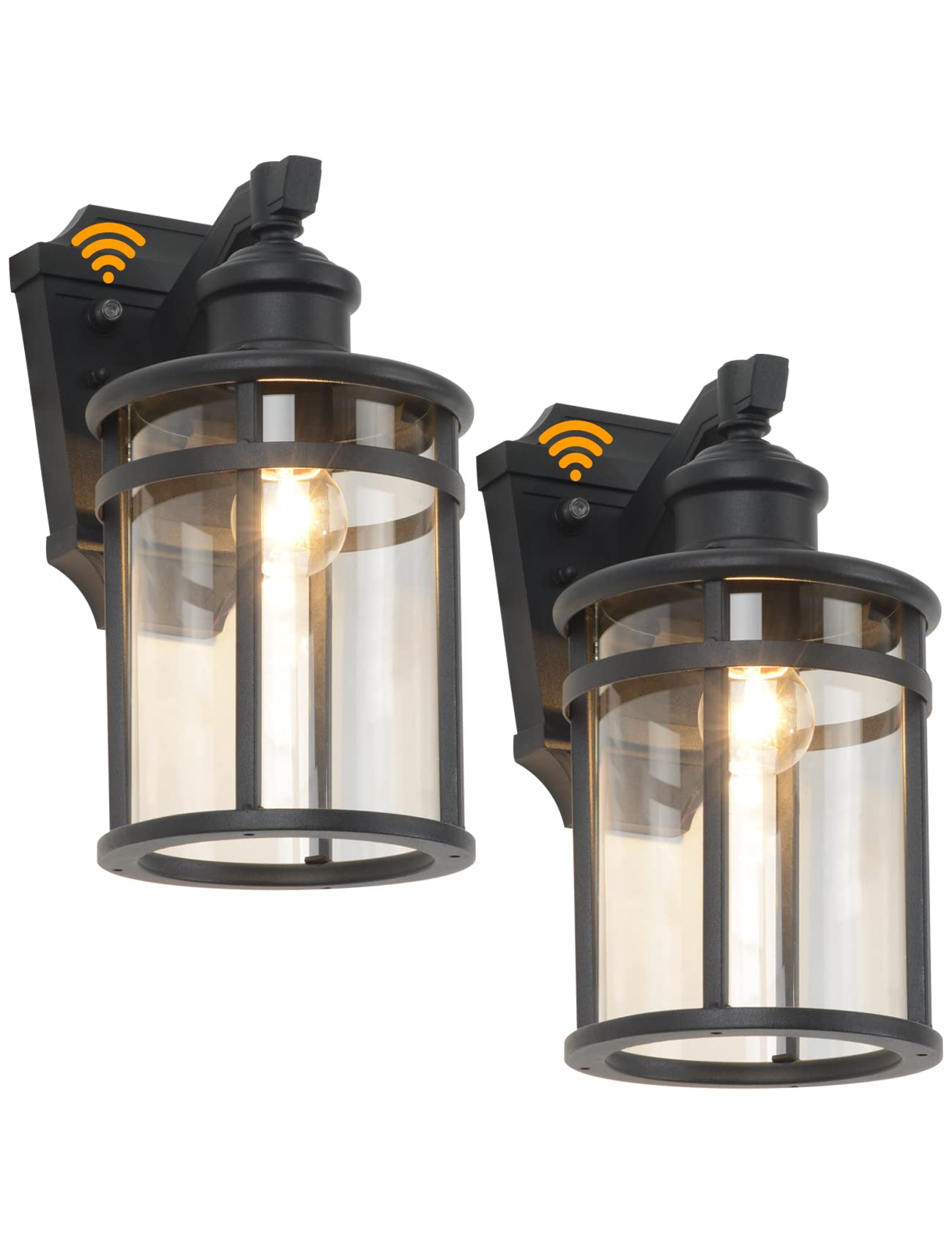 KXIEMRS 2-Pack Dusk to Dawn Sensor Outdoor Wall Lantern, Exterior Wall Mount Light Fixture, Matte Black Metal Wall Sconce with Clear Glass, E26 Base Waterproof for Backyard, Entryway, Garage, Gardenā¦