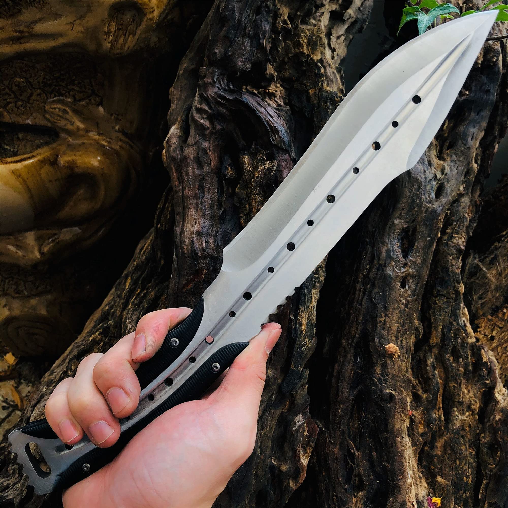 AULAKNIV Collect Customized Full Tang Fixed Blade D2 Steel Perfect Tactical Design 12.5" Bowie Knives Tactical,Hunting,Survival,Camping Tools W/Leather Sheath