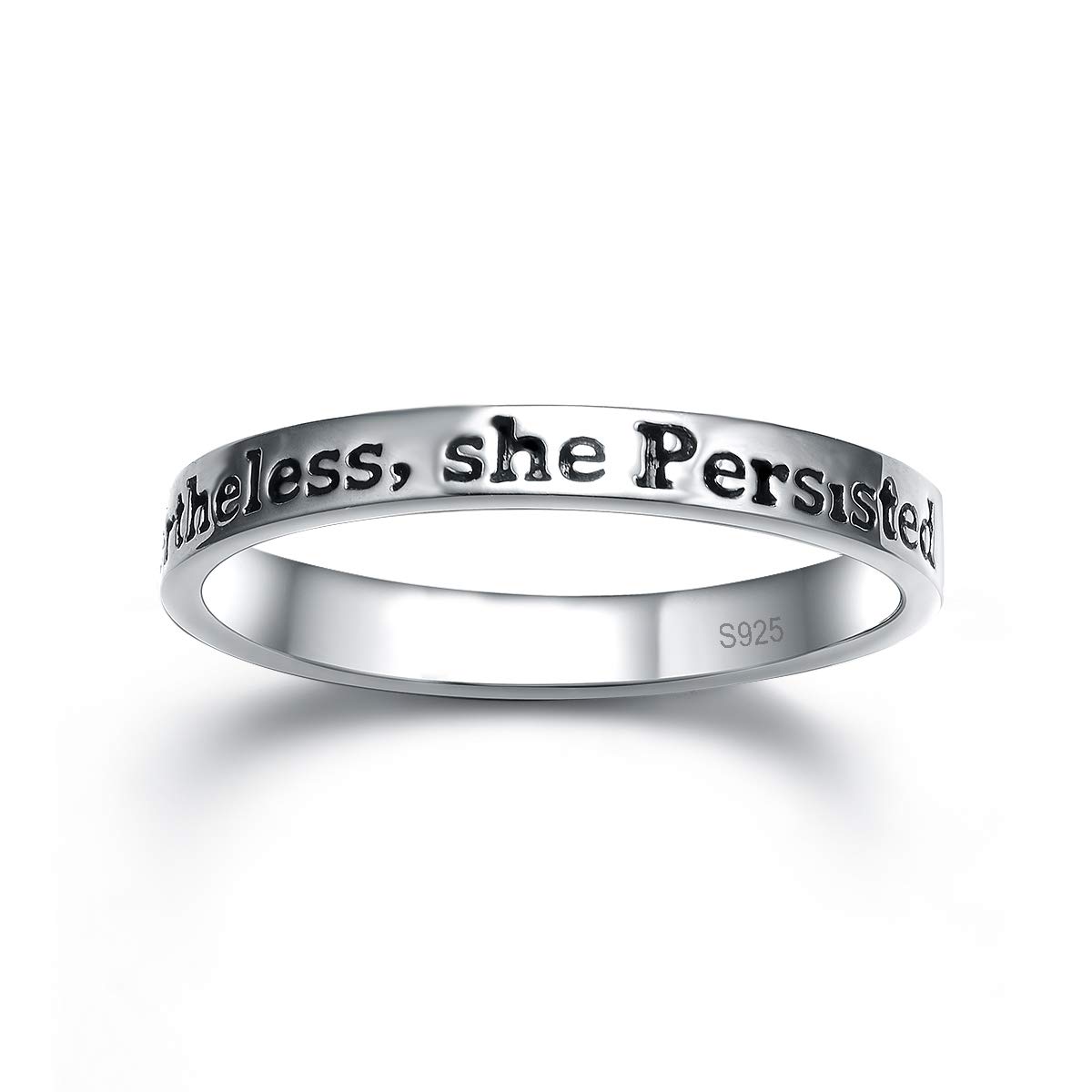 AVECON 925 Sterling Silver Stacking Rings Inspirational Ring for Women Engraved Nevertheless, She Persisted Graduation Gift Ring Size 10