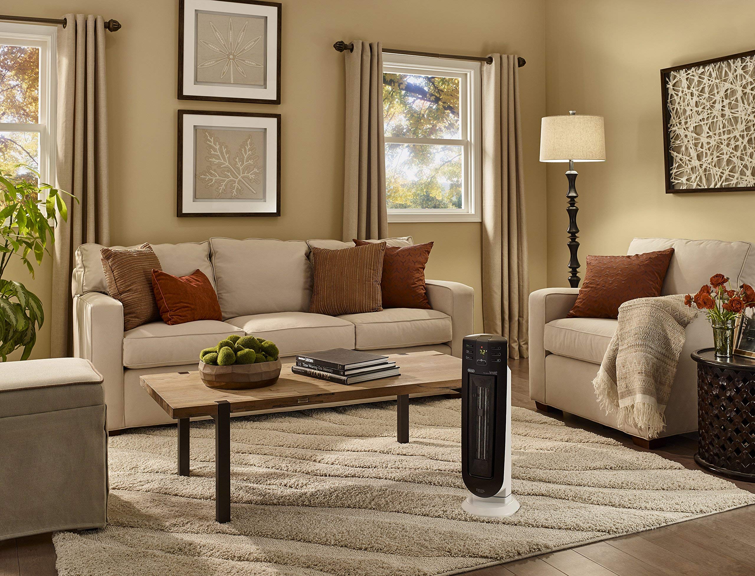 DeLonghi Ceramic Tower Space Heater, portable quiet 1500 Electric Space Heater for indoor use, timer, remote, ECO energy efficient, safety features, 24 inches tall, TCH7915ER