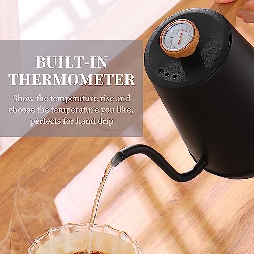 Nueve&Five Gooseneck Electric Kettle with Thermometer, Black Electric Kettle 1L with Auto Shut-Off,1000W Hot Water Kettle of Stainless Steel, Pour Over Kettle for Coffee & Tea