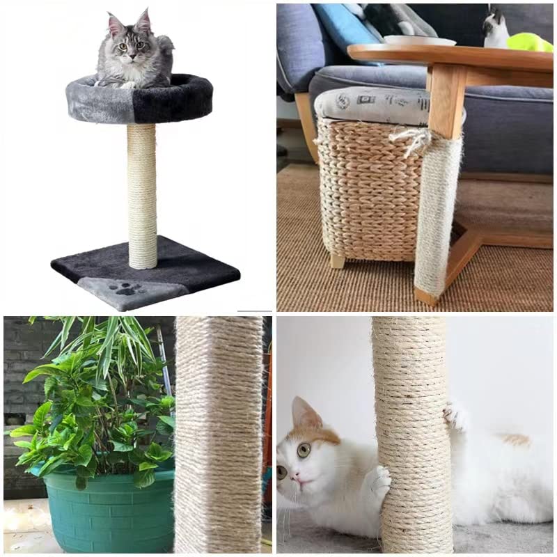 Nature Hemp Rope,1/4β Heavy Duty Jute Twine for Cat Tree and Tower, DIY Cat Scratcher for Cat Scratching Post Tree Replacement, Scratching Pad, DIY Crafts Gardening Hammock Home Decorating(33FT)