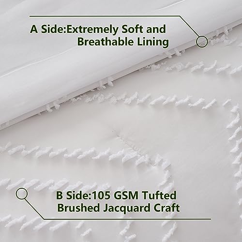FLYMME White Full Size Comforter Sets with Sheets,Tufted Bed in a Bag 7 Pieces, Chevron Boho Shabby Chic Farmhouse Bedding Set,Soft Microfiber Comforter for All Season（White,80”*90”）