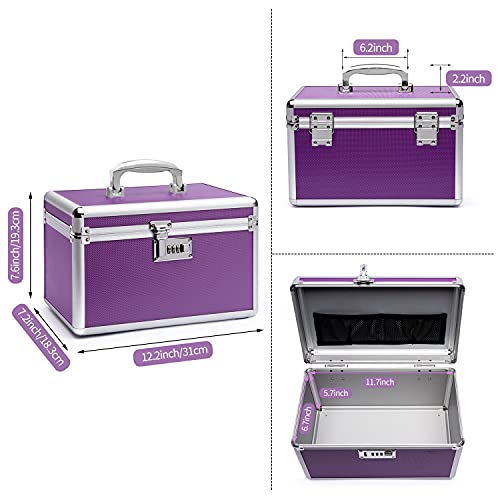 Combination Locking Medicine Box with Portable Storage Case,12.2''x 7.2''x 7.6'', Childproof Medication Lock Organizer,Lockbox for Secure Cash, Jewelry, ID Documents (Purple/Medium)