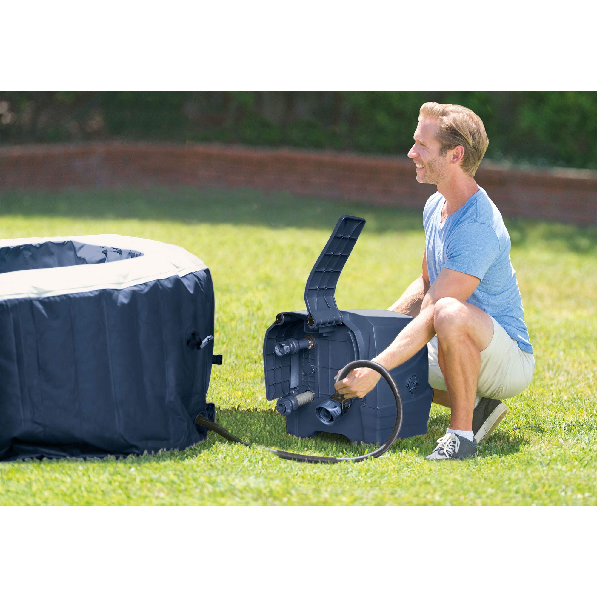 Intex PureSpa 4 Person Inflatable Portable Heated Bubble Jet Spa Hot Tub and Cover Package with Built In Heater Pump