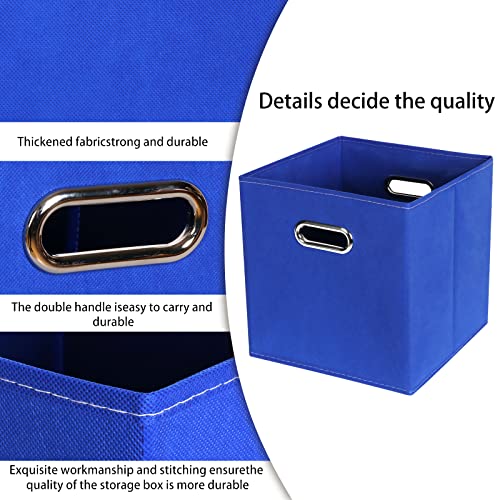 STOREONE Fabric Storage Bins Cubes Baskets Containers-(11X11X11") with Dual Handles for Shelf Closet, Nursery Home , Bedroom Organizers, Foldable Set of 3 (Dark Blue)