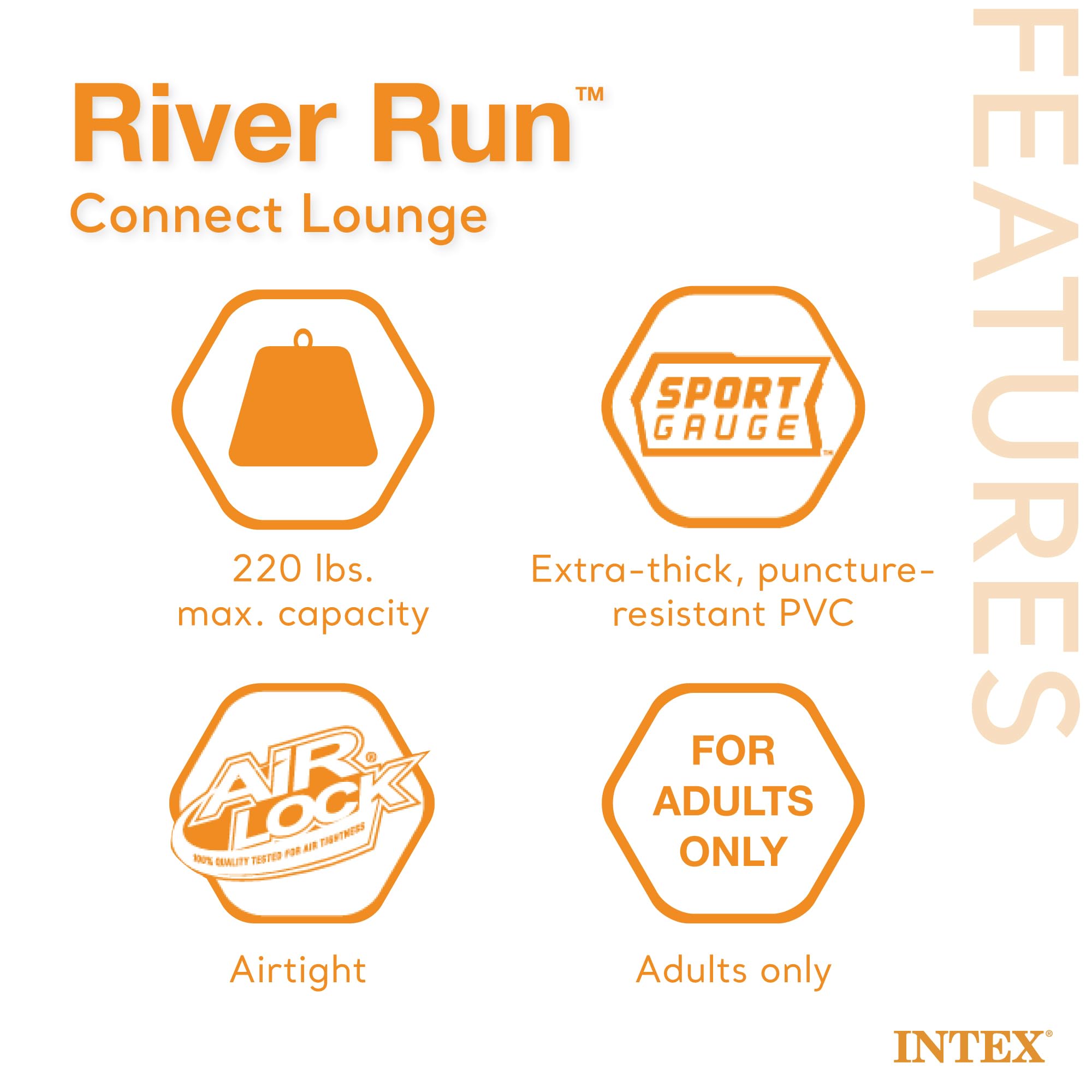 Intex River Run Connect 1 Person Inflatable Water Raft (4 Pack) Bundled with River Run II 2 Person Inflatable Floating Lounge with Cooler