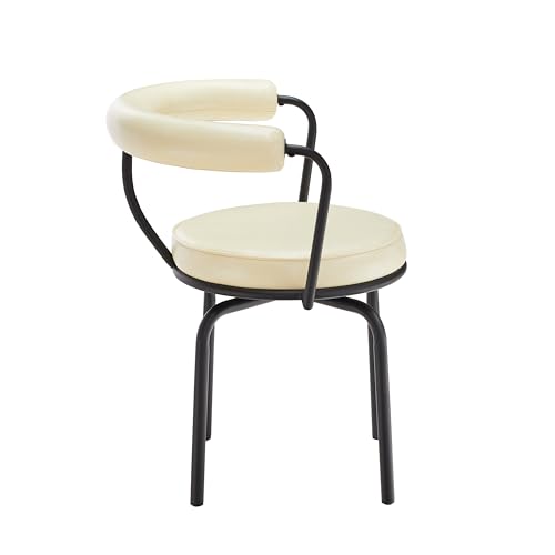 Art Leon Swivel Dining Chairs, Set of 2, Faux Leather Upholstered Dining Room Chairs, Modern Accent Armchairs with Black Metal Legs for Kitchen Living Room Bedroom, Off White