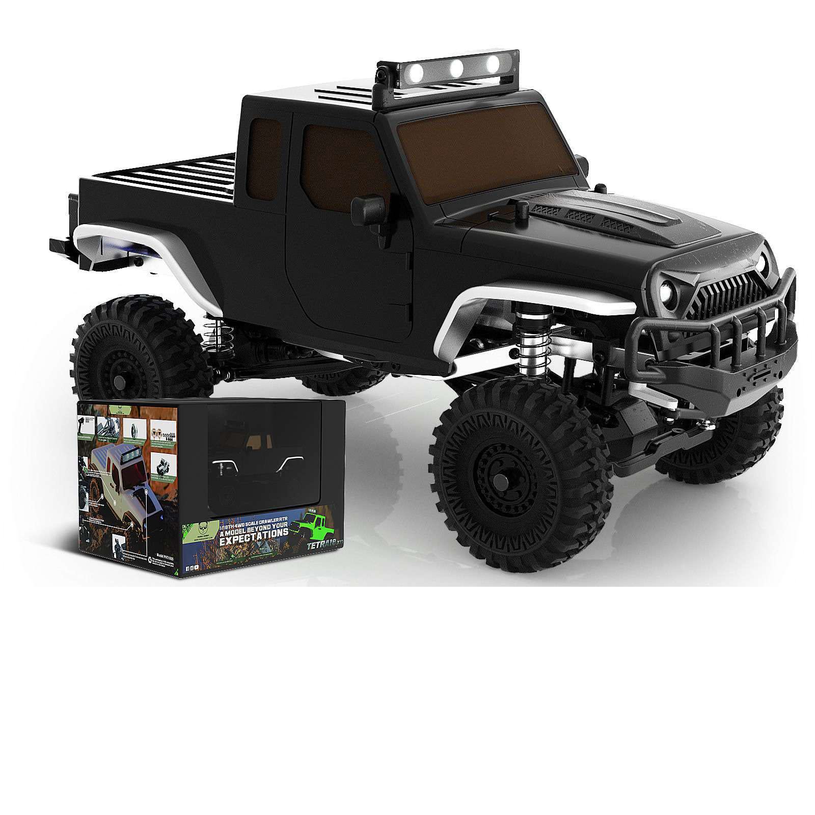 PANDA HOBBY RC Rock Crawler 4x4,RC Crawler 1/18 4WD Off Road RC Cars,RTR Remote Control Car for Adults,1:18 Scale RC Truck Cruiser Vehicle,Waterproof All Terrains Hobby RC Model Car,Tetra18 X1T,Black