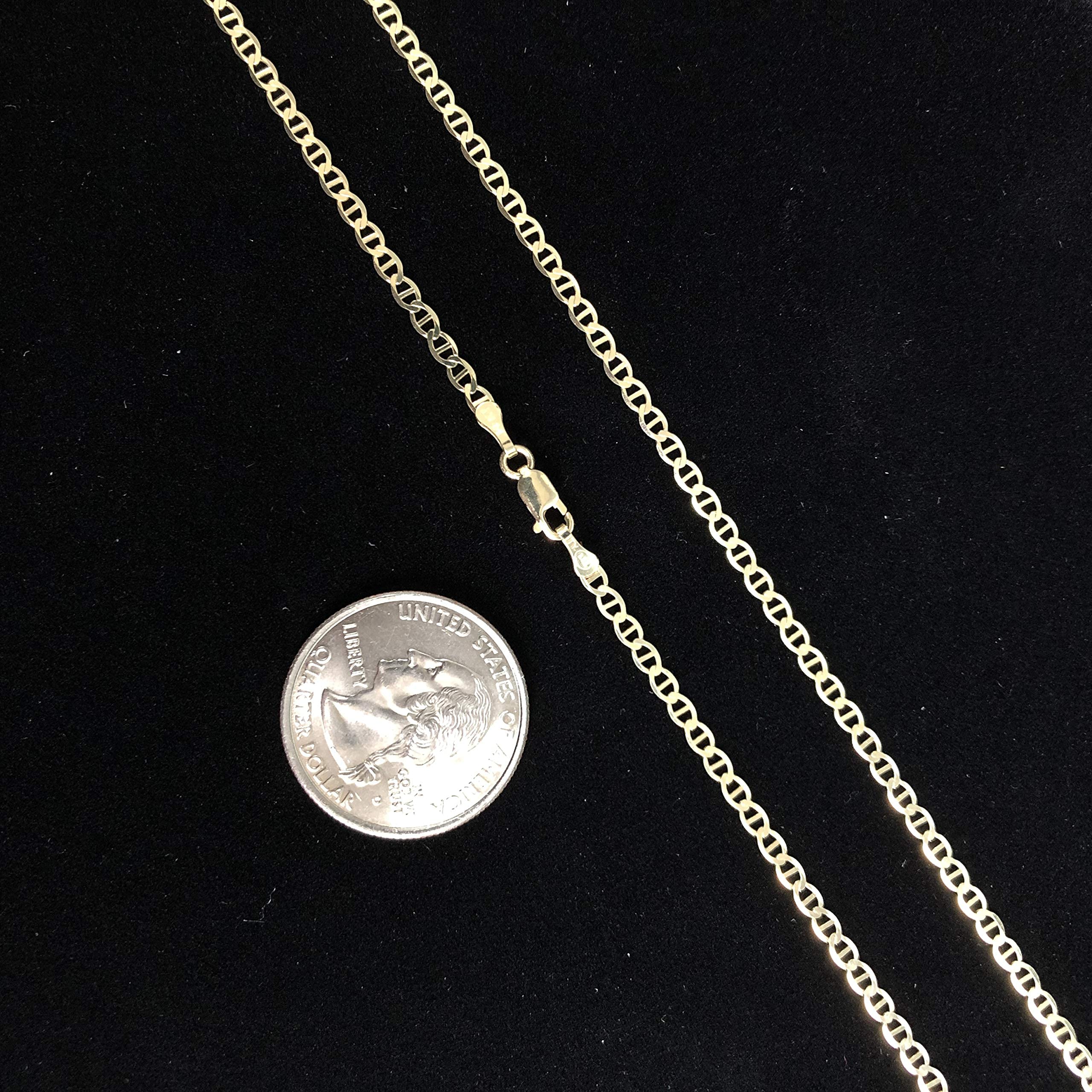 Ioka - 14K REAL Yellow Solid Gold 2.5mm Flat Mariner Chain Necklace with Lobster Clasp - 22"