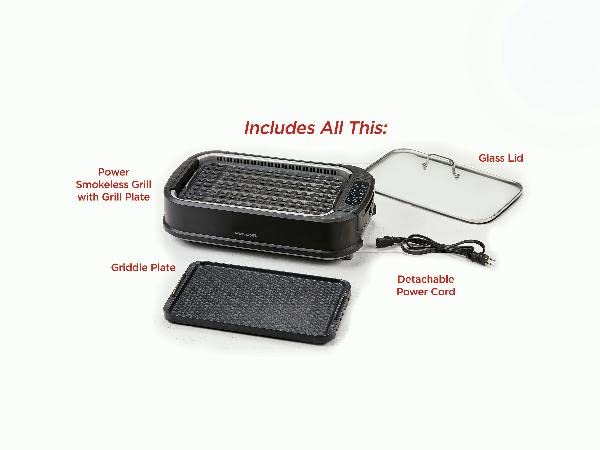 PowerXL Smokeless Grill Family Size- with Tempered Glass Lid with Interchangeable Grill and Griddle Plate and Turbo Speed Smoke Extractor Technology 22.1β X13.2β X 6.1