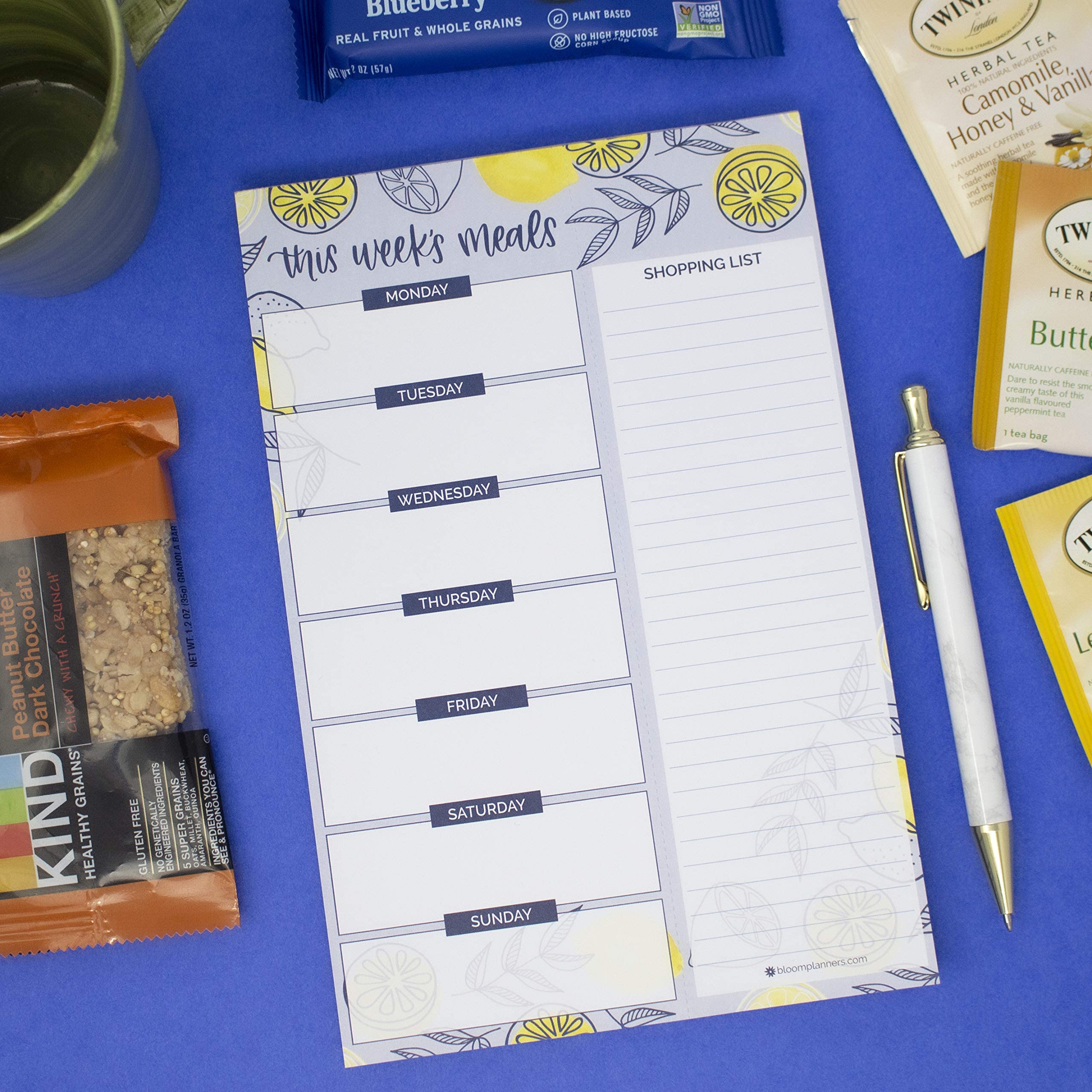 bloom daily planners Weekly Magnetic Meal Planning Pad for Fridge with Tear-Off Grocery Shopping List - Hanging Food/Menu Organizer Notepad with Magnets - 6β x 9" - Lemons