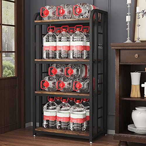 lovemanxi 4-Tier Kitchen Baker's Rack , Free Standing Microwave Oven Stand Utility Storage Shelf Island Coffee Bar for Living Room, Home Office(Rustic Brown), (xishk-x12)