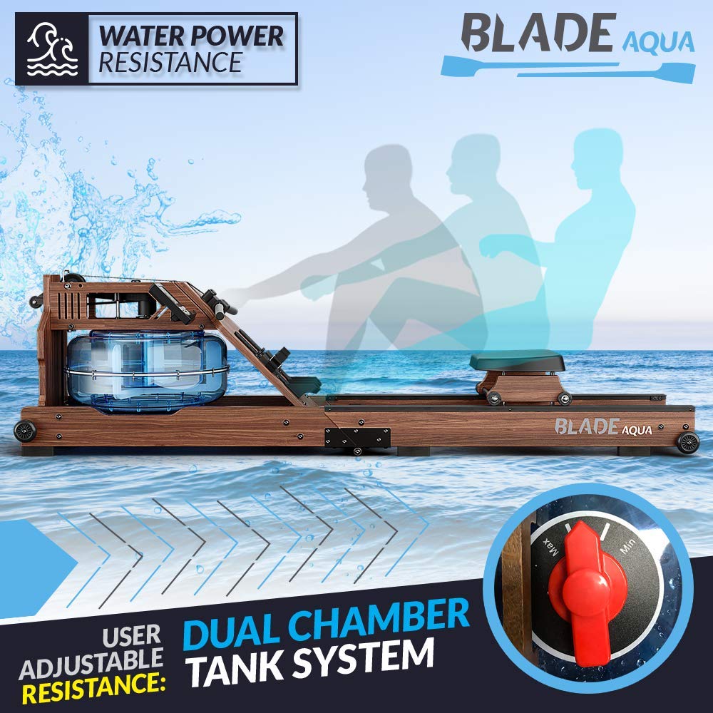 Bluefin Fitness Blade Aqua W-1 | Water Resistance Powered Rowing Machine | 100% Sustainable American Ashwood | Foldable Home Gym Equipment | LCD Console | Kinomap App Integration
