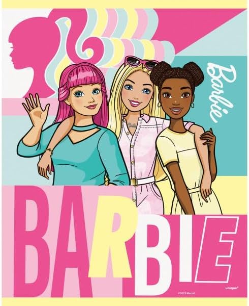 Barbie Birthday Party Supplies Bundle Pack includes 16 Plastic Favor Loot Bags and 1 Dinosaur Sticker Sheet