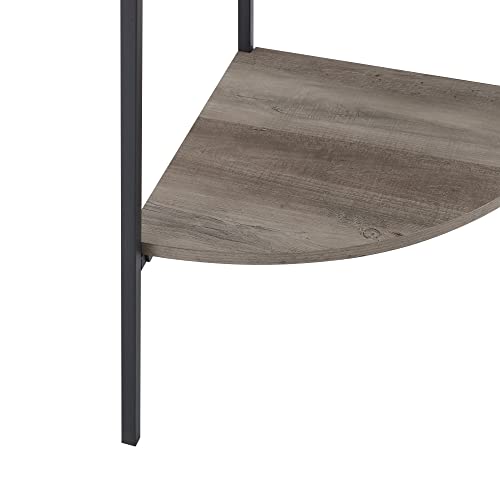 Walker Edison Freya Modern Industrial 5-Shelf Metal and Wood Corner Bookcase, 72 Inch, Grey Wash