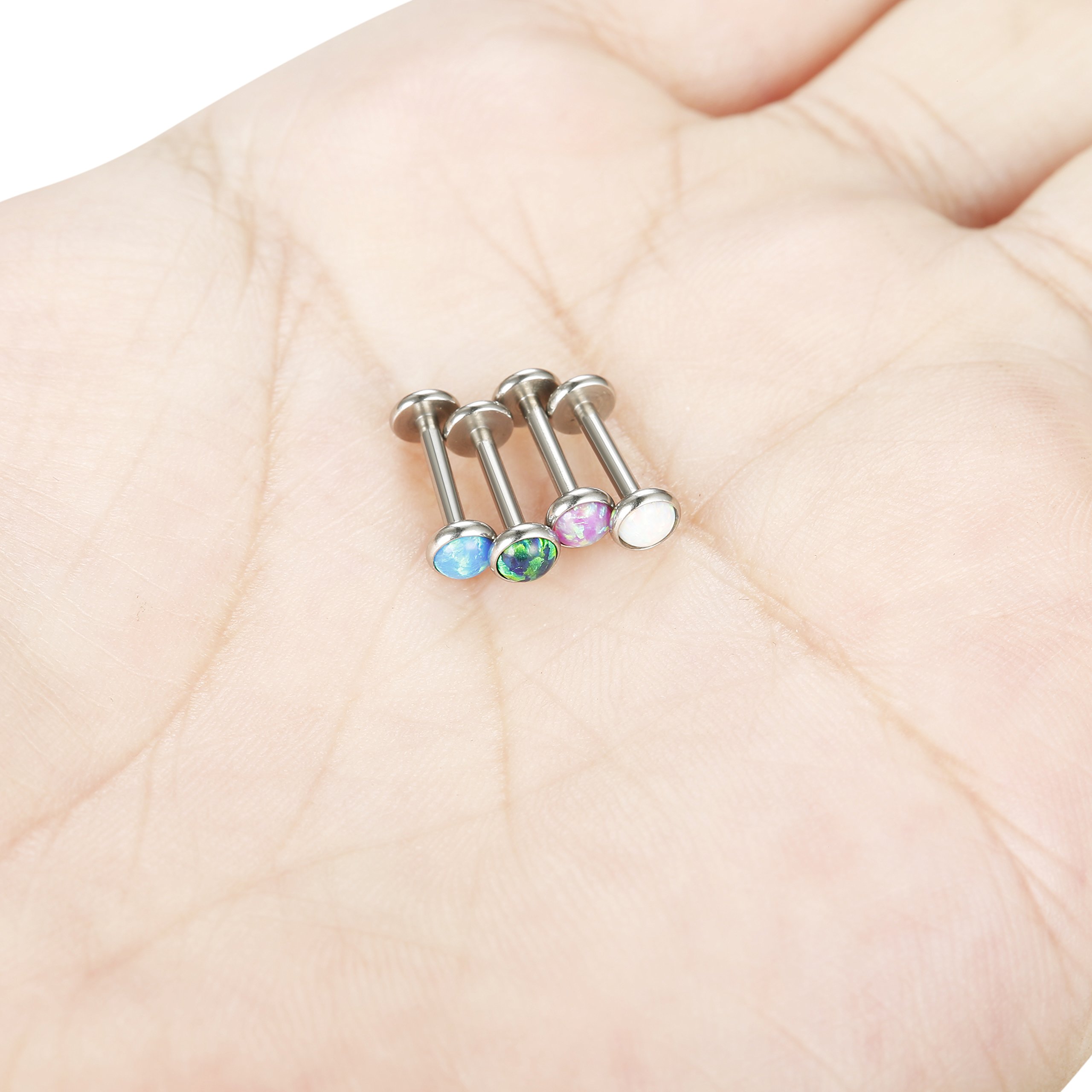 Besteel 4PCS 16G Stainless Steel Created-opal Monroe Piercing Jewelry for Men Women Labret Rings Lip Tragus Piercing 6mm