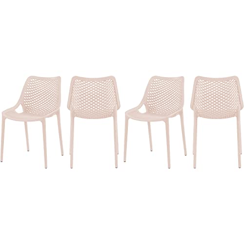 Meridian Furniture 328Pink Modern | Contemporary Patio Dining Chair with Polypropylene Plastic, Weather Resisting for Indoor or Outdoor Use, Set of 4, 20" W x 24.5" D x 33" H, Pink