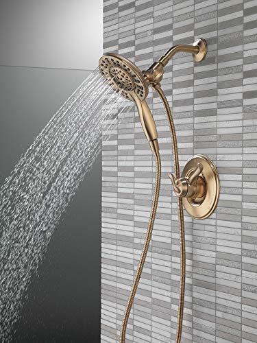 Delta Faucet 4-Spray In2ition Dual Shower Head with Handheld Spray, Gold Shower Head with Hose, Showerheads & Handheld Showers, Handheld Shower Heads, Champagne Bronze 58499-CZ