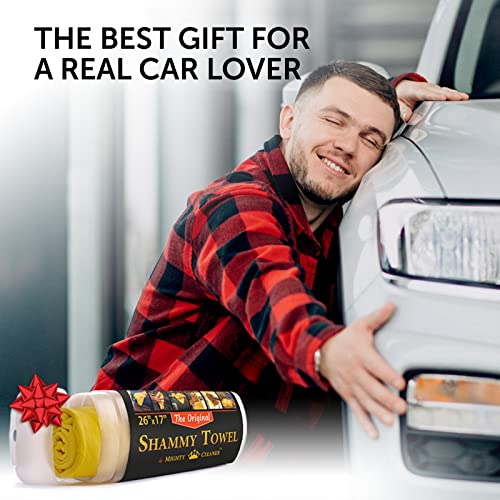 Premium Chamois Cloth for Car Drying - 26βx17β - Super Absorbent Reusable Shammy Towel for Car + Storage Tube - Scratch-Free Car Shammy Towel