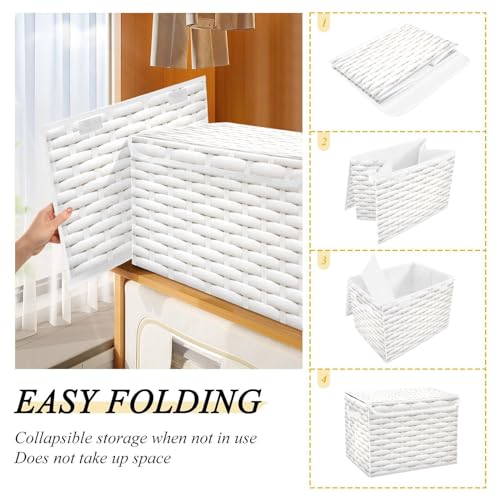 DIGTIA White Weave Texture Storage Bins with Lids Unique Foldable Storage Basket with Handles Collapsible Large Fabric Organizer Containers for Clothes Shelves Closet Office Home Bedroom