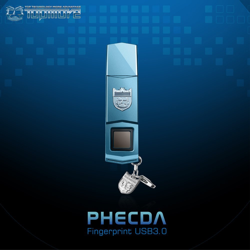 TOPMORE Phecda Fingerprint Recognition USB3.0 Flash Drive Fingerprint ID Security Flash Disk Biometric Fingerprint Reader Memory Stick (64GB, Blue & Silver)