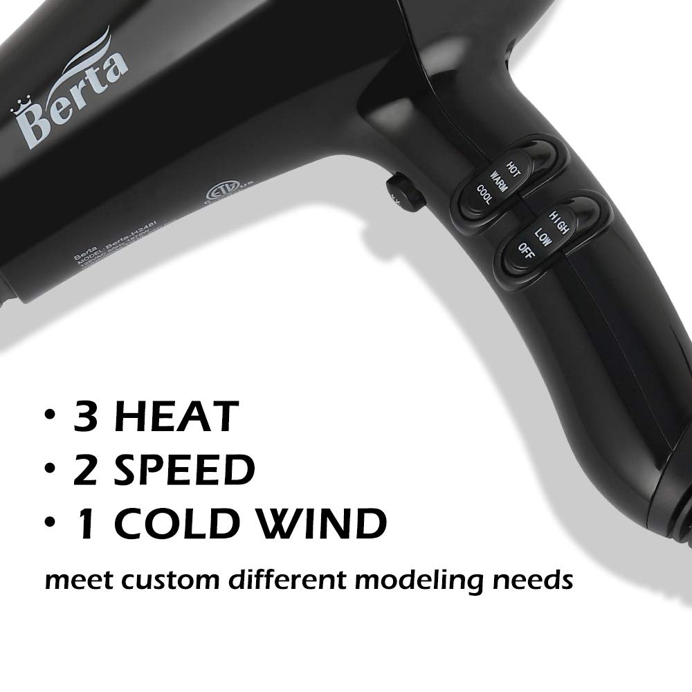 Blow Dryer with Comb,1875W Negative Ionic Hair Dryer with Diffuser for Curly Hair,AC Motor Low Noise Quiet Quick Blow Dryer with Concentrator-Black