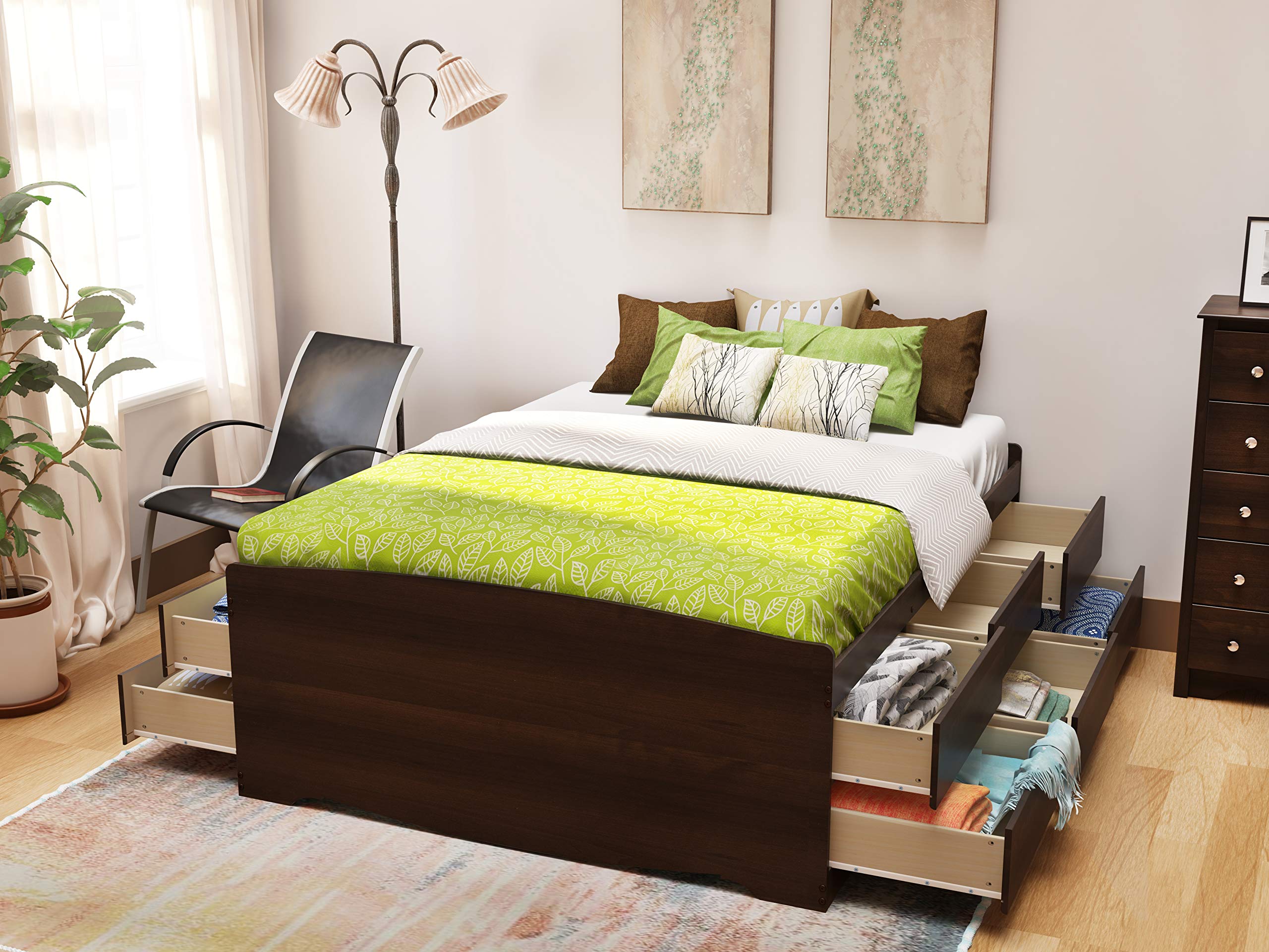 Prepac Tall Queen Captain's Platform Storage Bed with 12 Drawers, Espresso