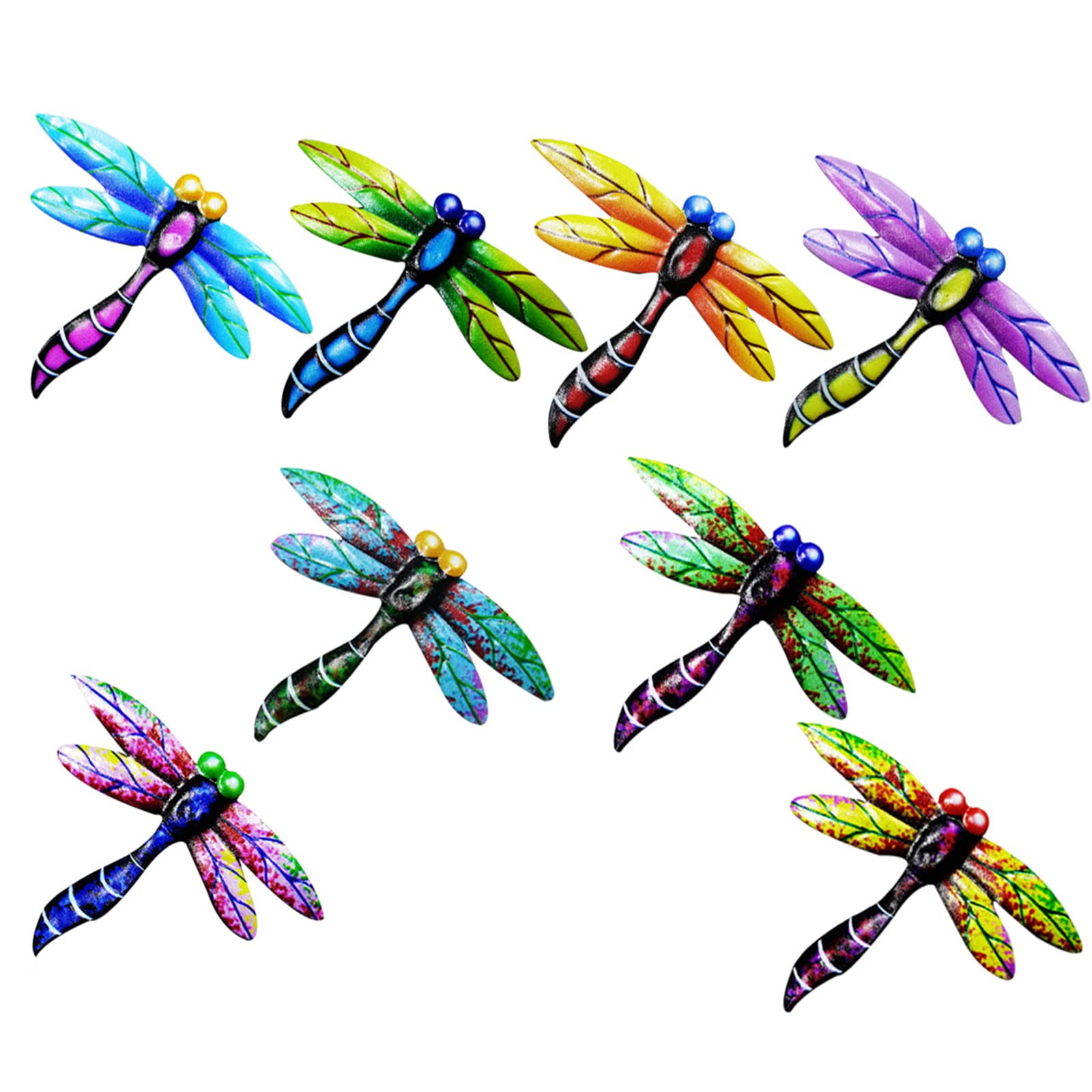 Nanaki Metal Wall Art Decor Dragonflies 8Pcs Garden Art Color Hanging For Indoor Outdoor Decoration, Class Sculpture Wall Decorations For Home Kitchen Bathroom Living Room Balcony Pavilion Office