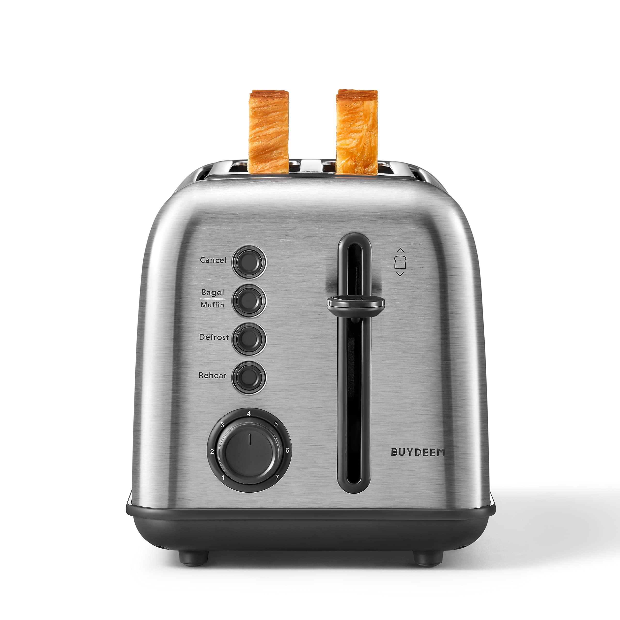BUYDEEM DT620 2-Slice Toaster, Extra Wide Slots, Retro Stainless Steel with High Lift Lever, Bagel and Muffin Function, Removal Crumb Tray, 7-Shade Settings,Stainless Steel