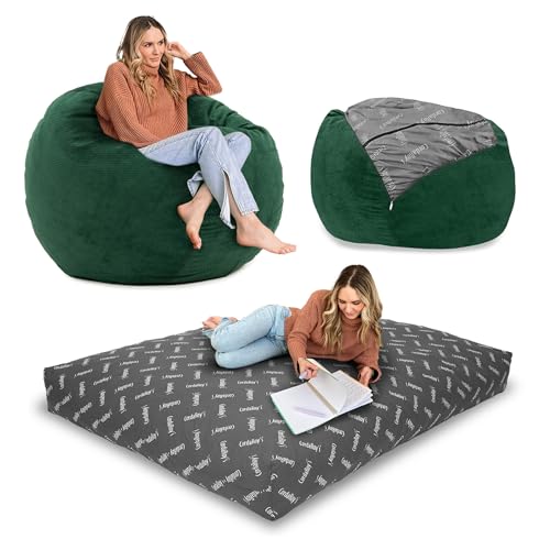 CordaRoy's Chenille Bean Bag - Convertible Bean Bag Chair & Bed - Machine-Washable Chenille Fabric Cover - for Basement, Living Room, Game Room, Dorm & More - Queen Size - Rainforest