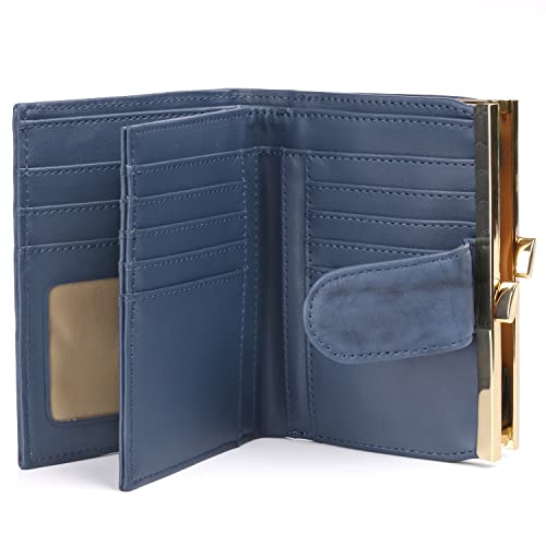 Buxton Heiress Leather Double Cardex Wallet 15 Credit Card Slots (Navy RFID Protected)