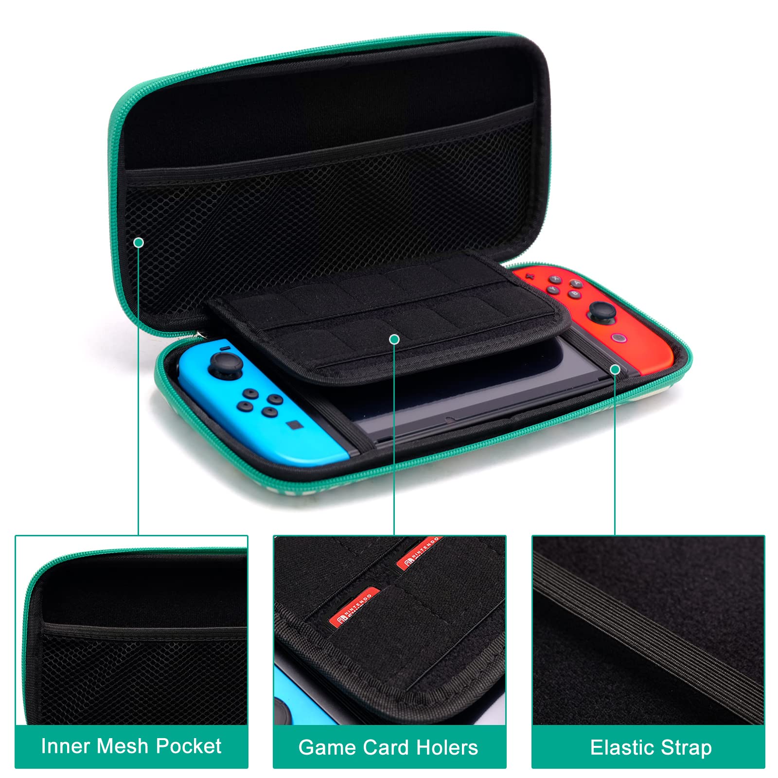 Bjabtan Carrying Case for Nintendo Switch/Switch OLED, Slim Protective Portable Travel Pouch Bag with 10 Game Card Slots, Portable Protective Travel Carry Cover Bag for Switch