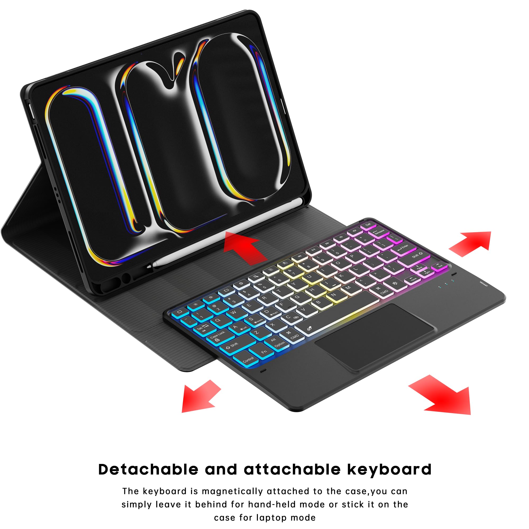 for iPad Air 11 inch (M2) 2024 & iPad Pro 11 inch 4/3/2/1.Generation & iPad Air 5/4 10.9 inch Case with Detachable Keyboard : 7 Color Backlight Tablet Keyboard Cases with Touchpad & Pencil Holder