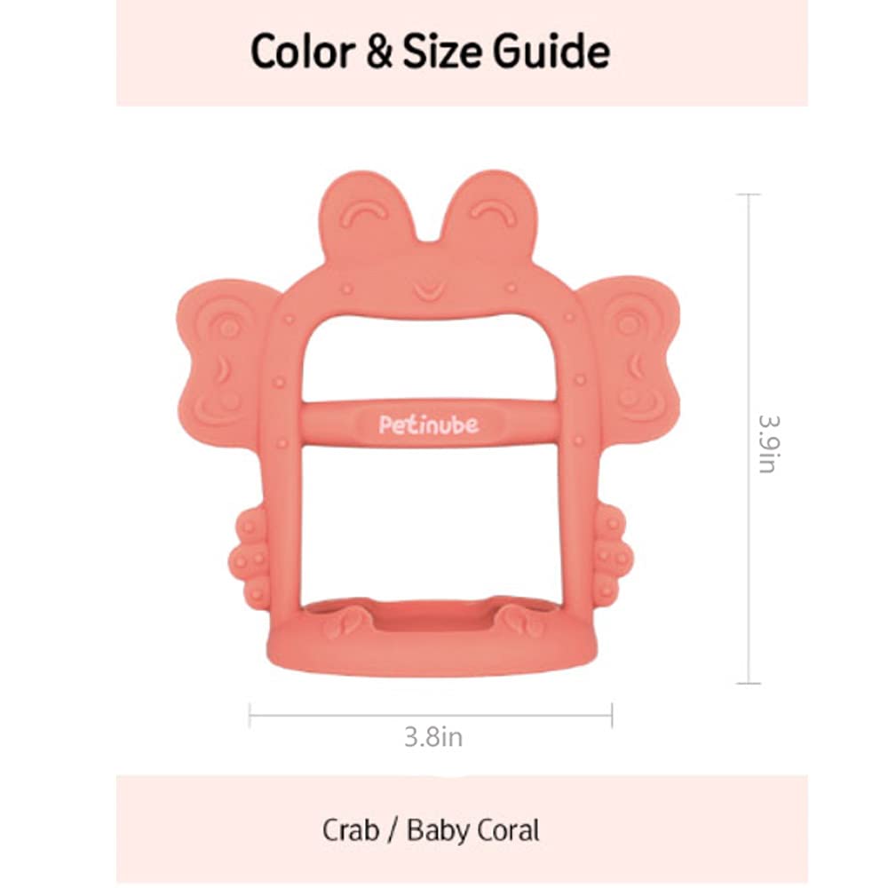 PETINUBE Baby Wrist Silicone Teether Soothing Pacifier for Infants 3+ Months Babies, Pack of 1, Made in Korea Anti-Dropping (Crab-Baby Coral)