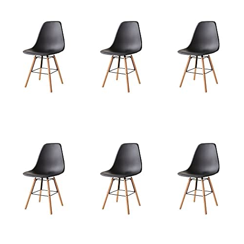 luckeu Mid Century Modern Dining Chair Set of 6, Lounge Side Chairs with Natural Beech Wood Legs, Pre Assembled Style DSW Chairs Plastic Shell Chair for Kitchen, Dining, Bedroom, Living Room