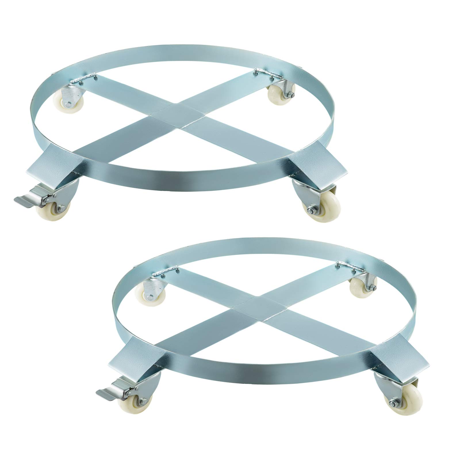 BestEquip Heavy Duty Drum Dolly 4 Swivel Caster Wheel 55 Gallon Steel Frame Non Tipping 2 Pack with Brake
