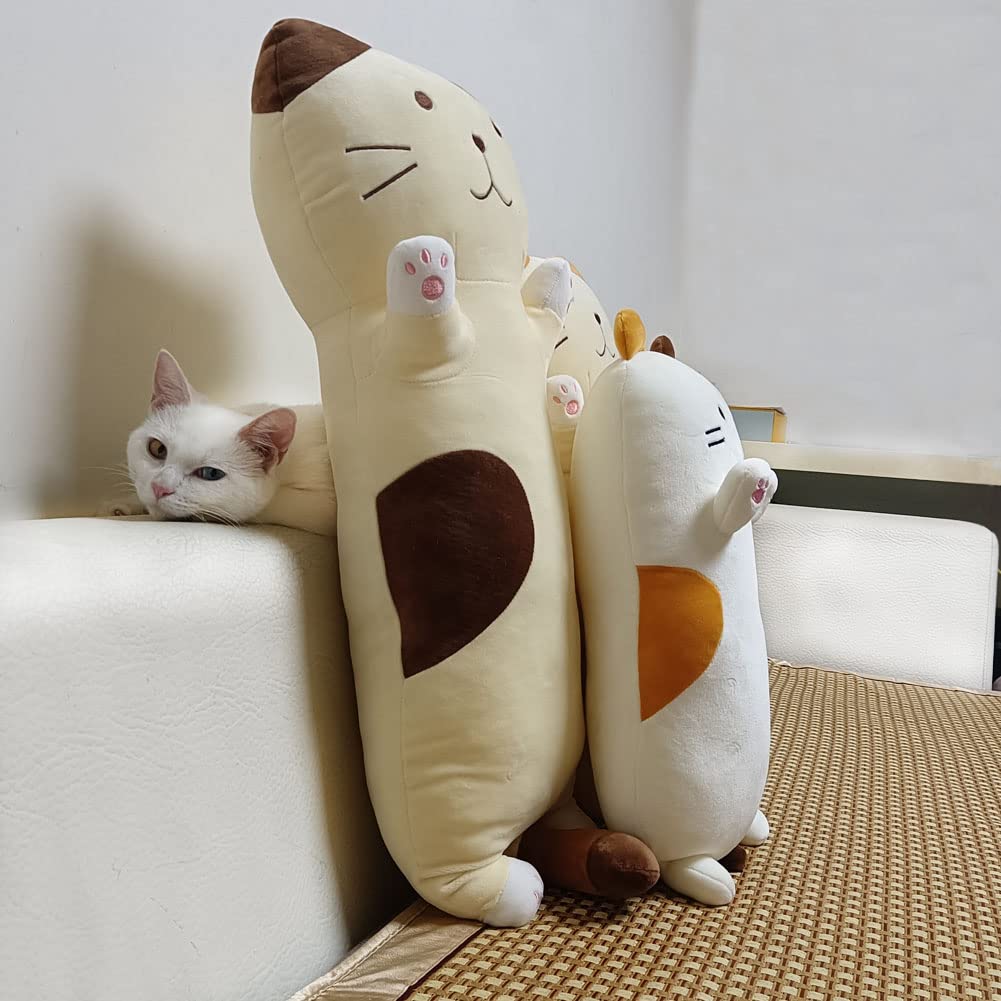 Cartoon Calico Cat Plush Pillow, Kitten Stuffed Animal Body Throw Pillow, Kitty Hugging Sleeping Pillow Toy