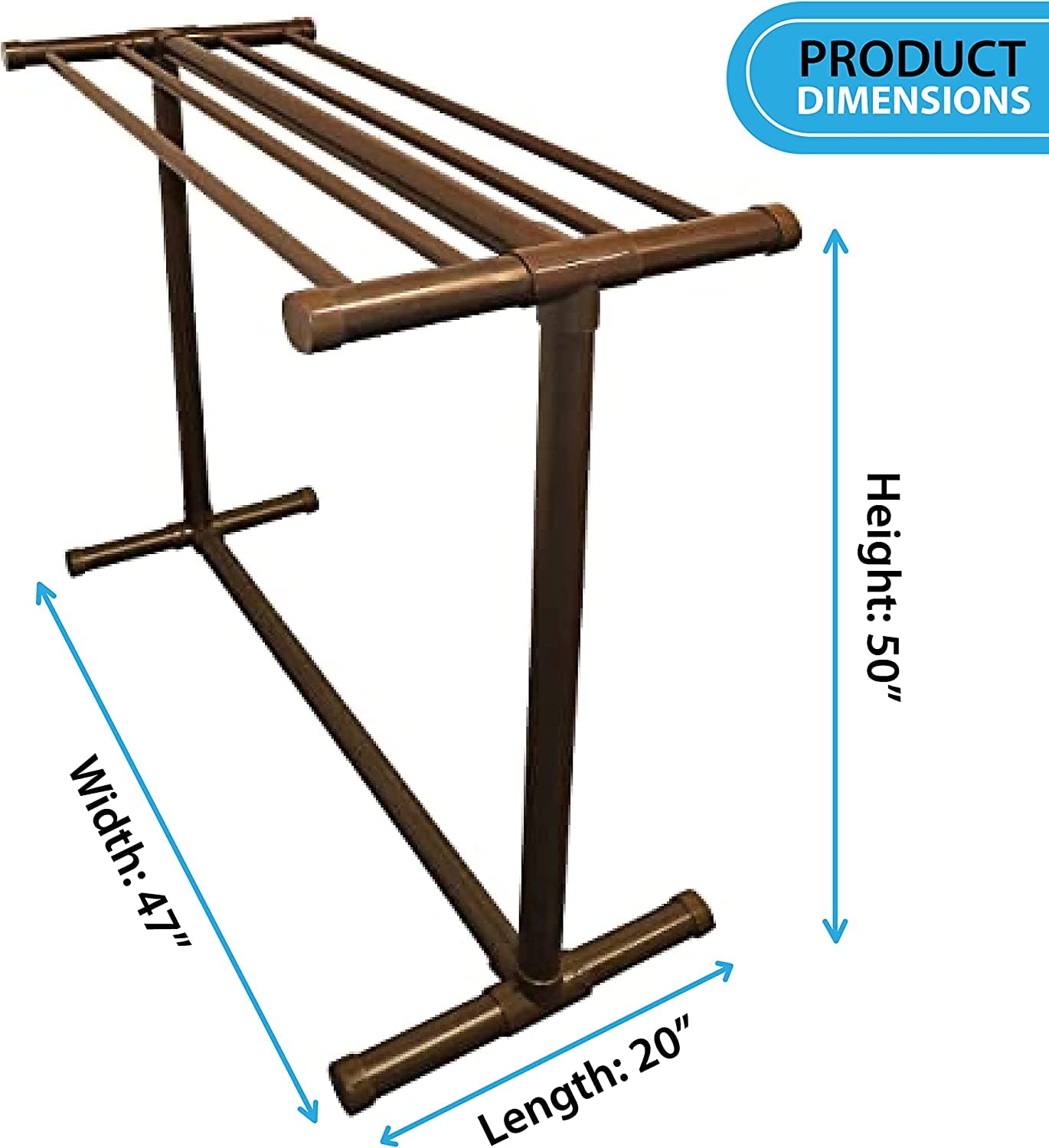 Essentially Yours Pool Towel Rack 5 Bar | Horizontal Free Standing Poolside Storage Organizer, Stores Floats, (47" W x 20" L x 50" H), Brown Style 665412