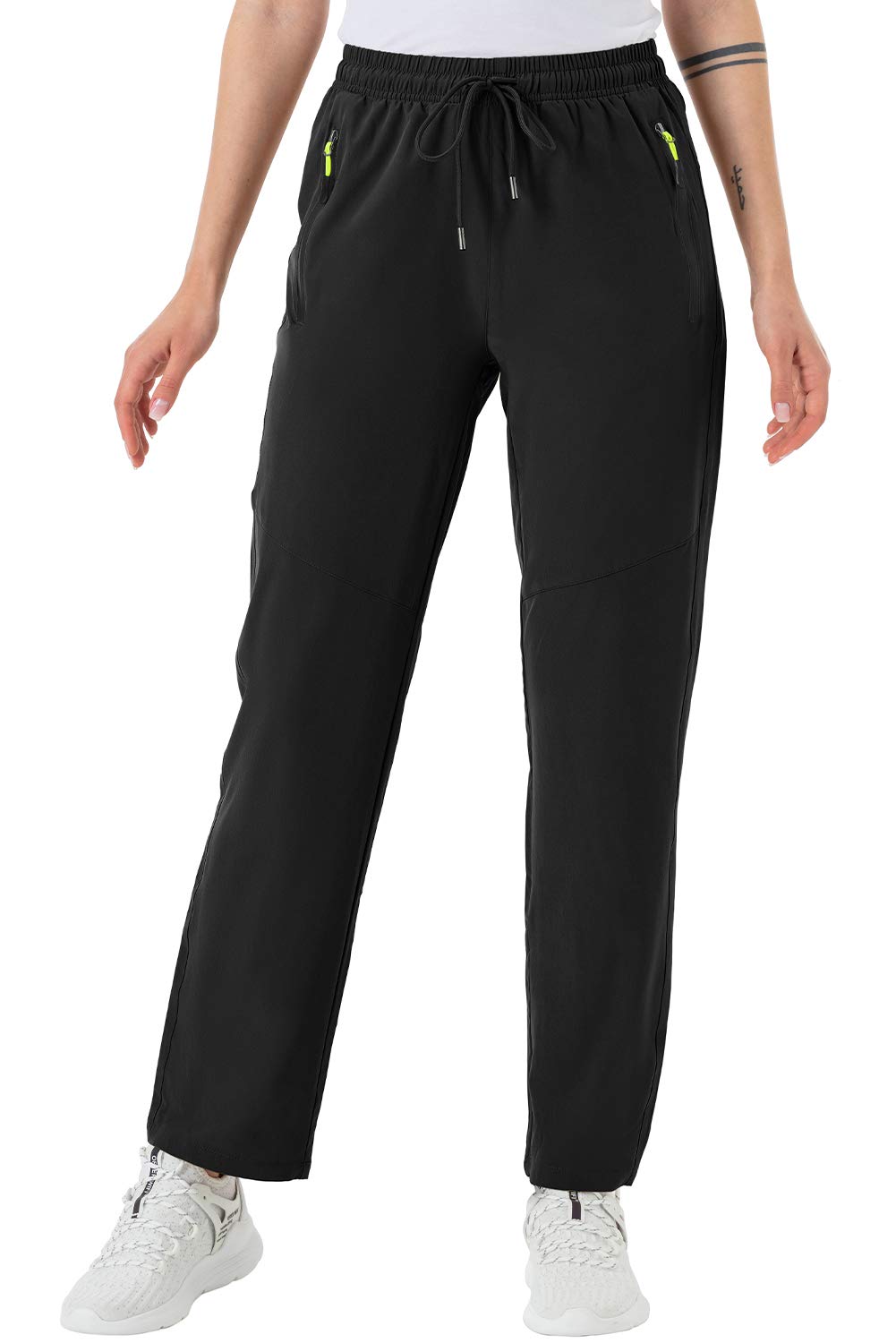 BGOWATU Women's Hiking Cargo Pants Quick Dry Lightweight Water Resistant Joggers Pants Zipper Pockets (Black,US L)