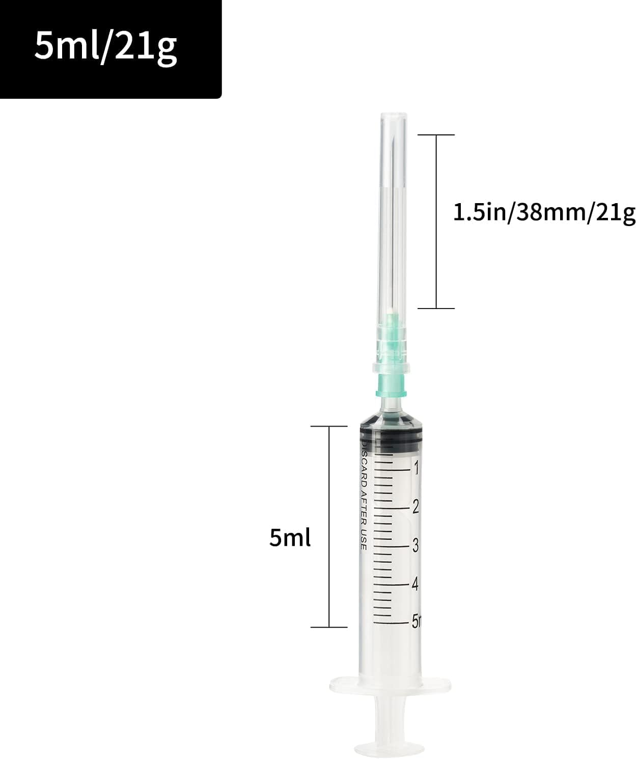 Disposable Sterile Lab Supplies 5ml Syringe with 21Ga 1.5inch Needle, Individually Packed 100Pack