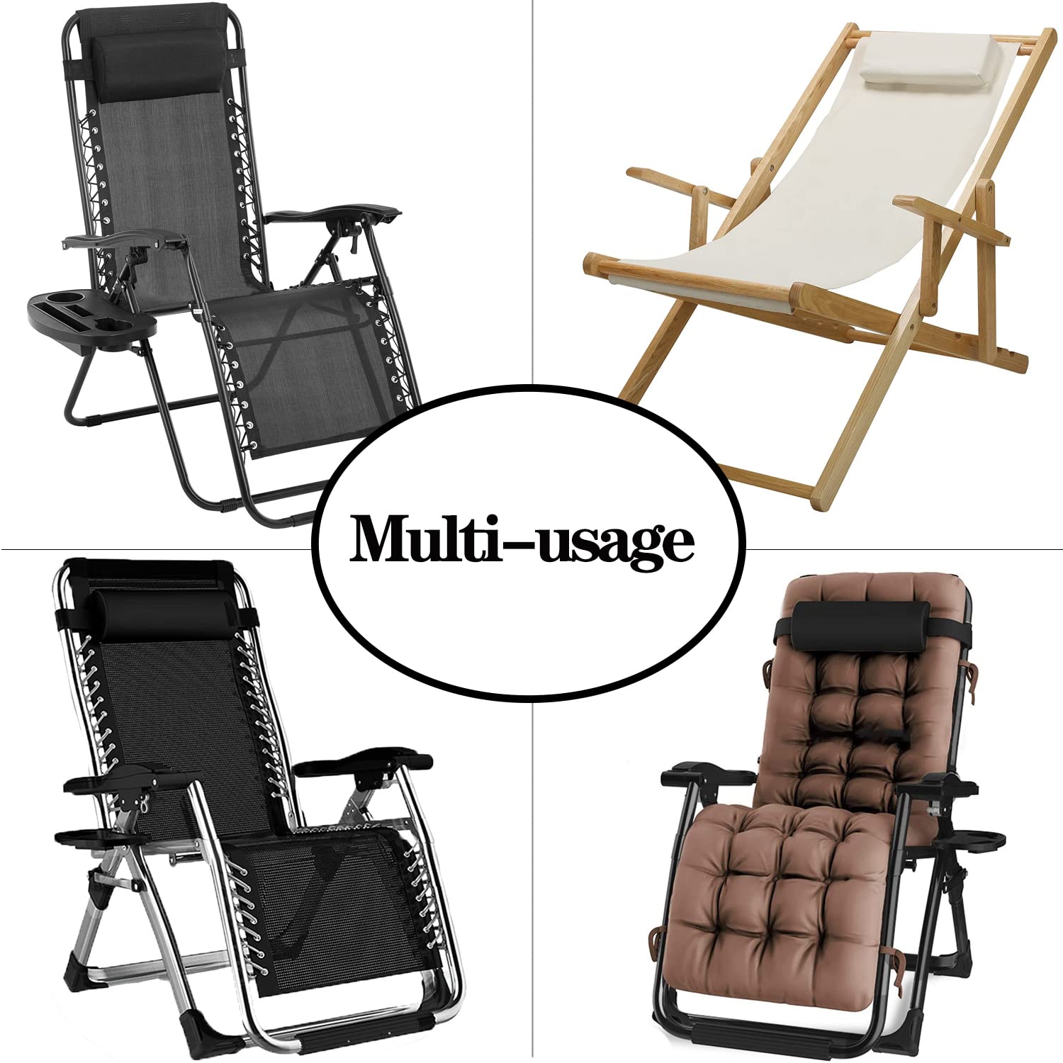 Zero Gravity Chair Set of 2 Replacement Pillow Headrest with Elastic Band, Universal Soft Removable Padded Cushion Head Pillow for Zero Gravity Lounge Chair, Folding Patio Lawn Recliner Chair, Black