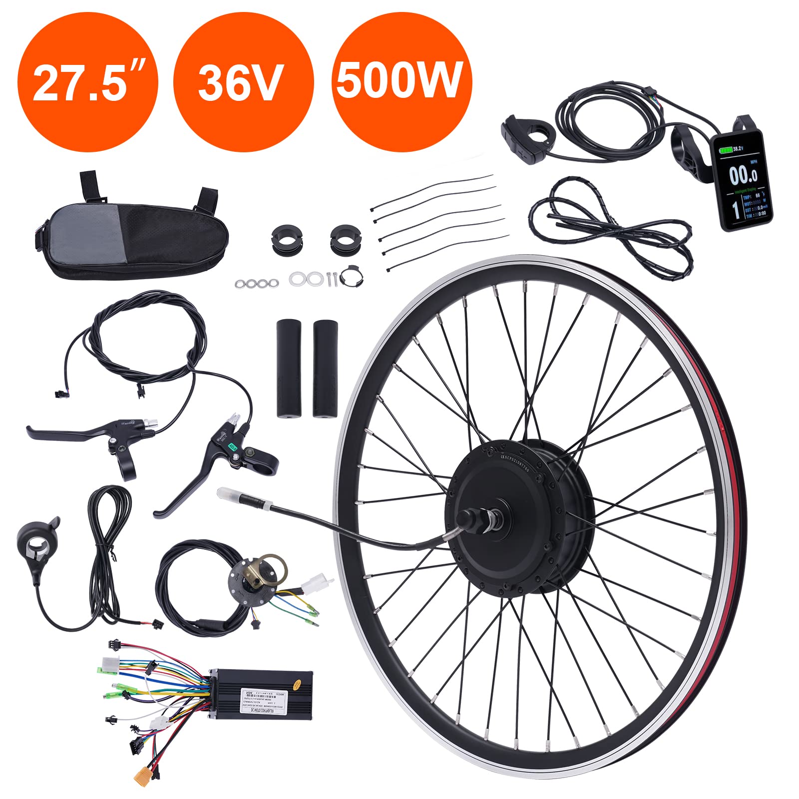 Bazargame Ebike Conversion Kit,Front Wheel 500W 36V Motor Electric Bike Conversion Kit for Kinds of Bicycles 27.5" Front Wheel Ebike,E-Bike kit for Commuter Bikes