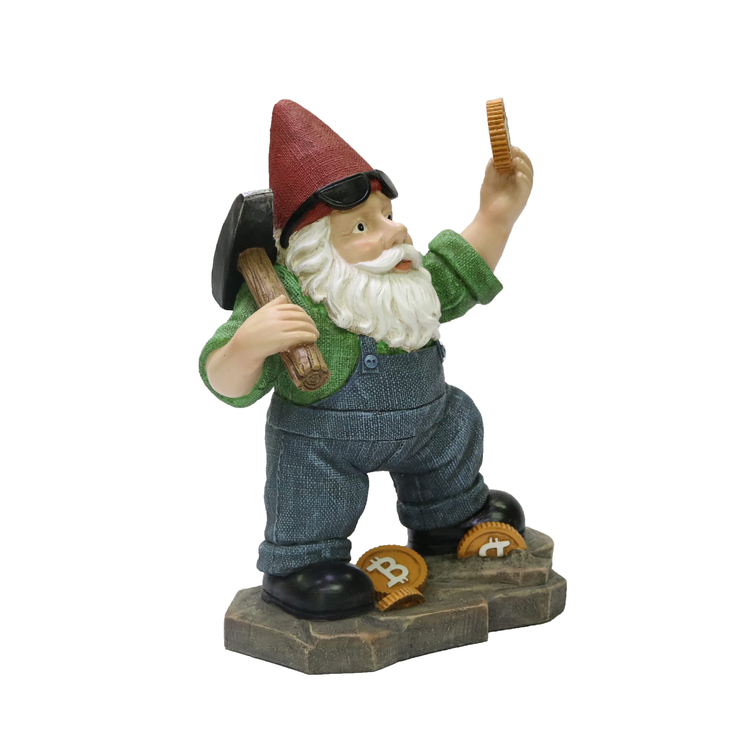 Nature's Mark 9.25" H Mining Garden Gnome Mining Bitcoin Statue for Home and Garden Decor Figurine