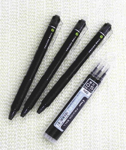 Pilot FriXion Ball Knock Retractable Erasable Gel Ink Pens,Fine Point, - 0.5mm - Black Ink- Value set of 3 & 3 Gel Ink Pen Refill Pack