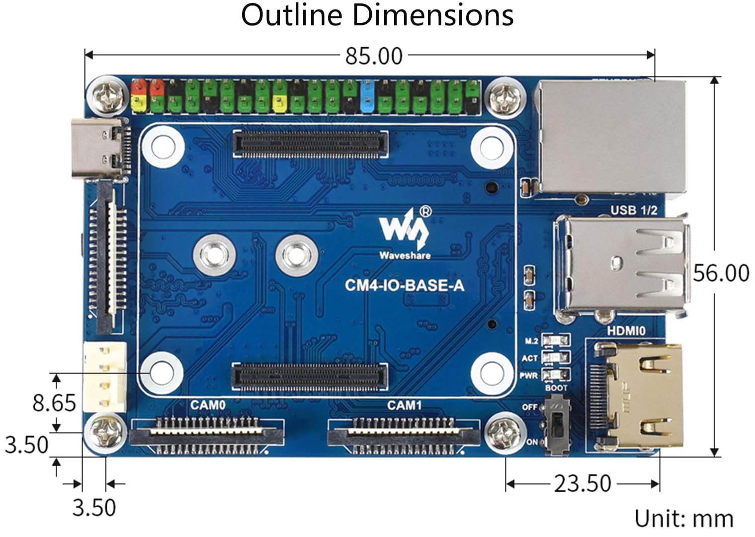 for Raspberry Pi Compute Module 4,Mini Base Board (A) with Standard CM4 Socket and Raspberry Pi 40PIN GPIO Header Onboard Multiple Connectors CSI/DSI/FAN/HDMI/USB/RJ45, etc.