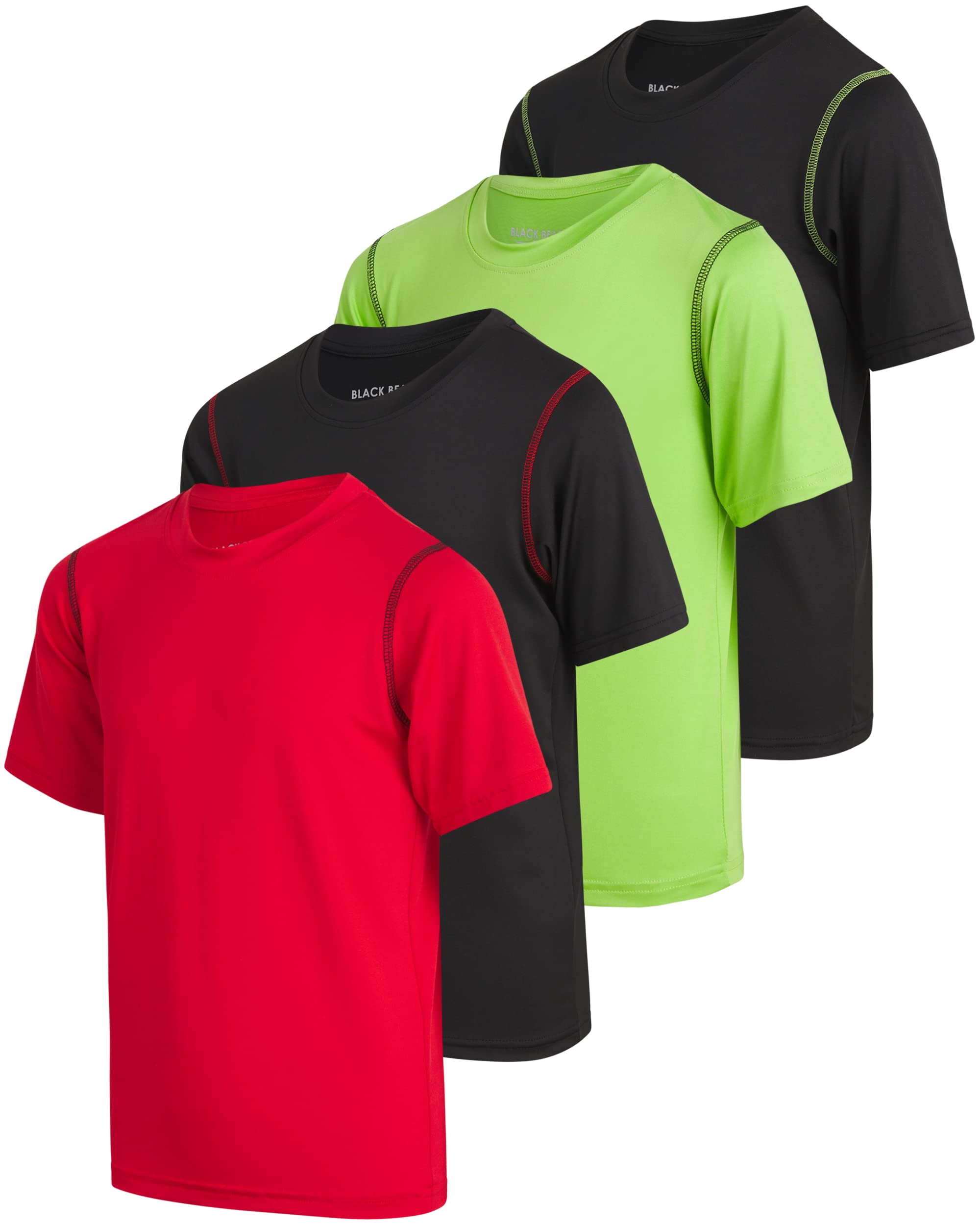 Black Bear Boysâ Athletic T-Shirt â 4 Pack Active Performance Dry-Fit Sports Tee (4-18), Size 8-10, Black/Red/Black/Green