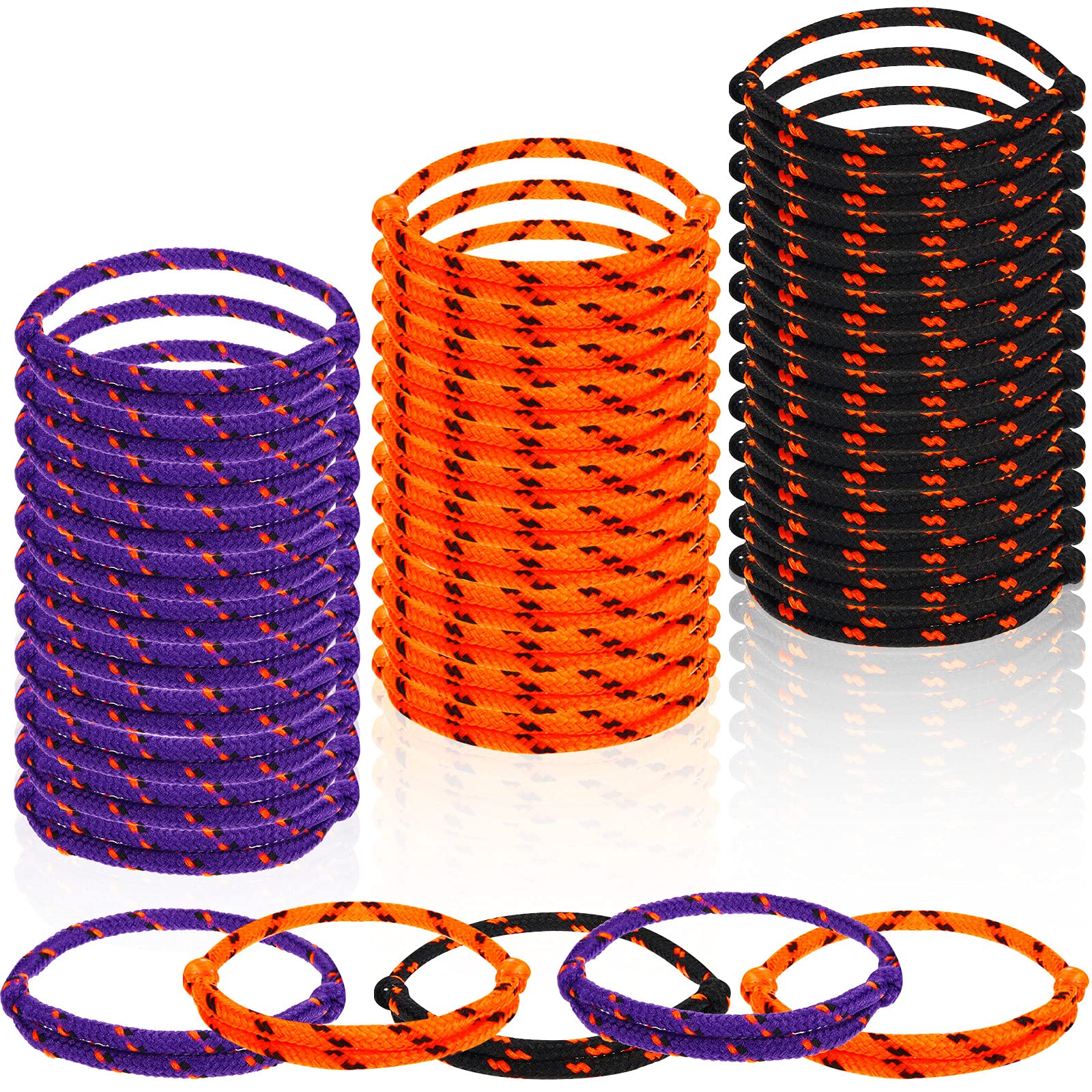 Dingion 90 Pieces Halloween Bracelets Bulk Nylon Friendship Bracelets for Kids Orange Black Purple Adjustable Neon Woven Rope Bracelets Goodie Bag Stuffers Halloween Party Favor
